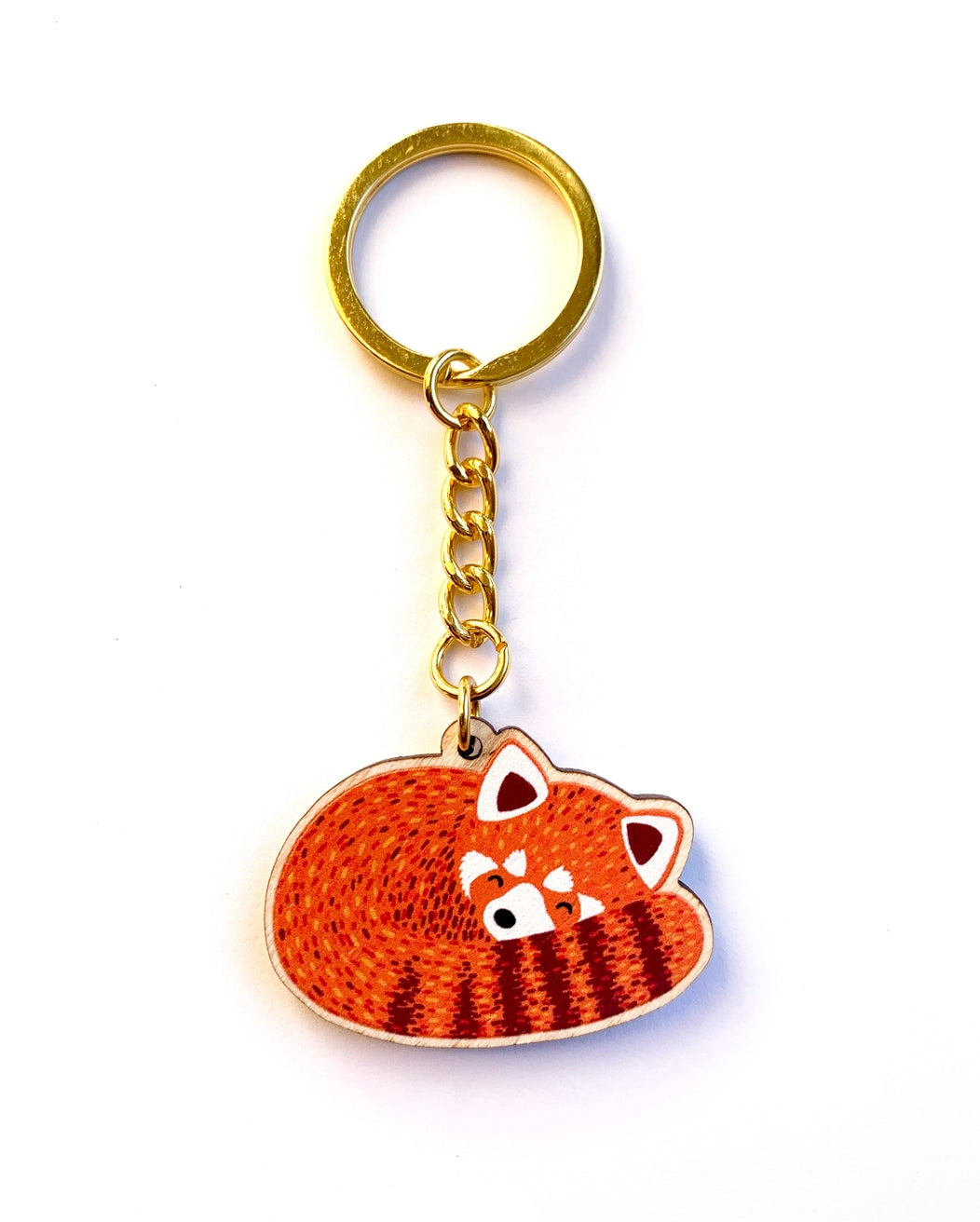 Sleeping Red Panda Wooden Key Ring – Handmade Nottingham