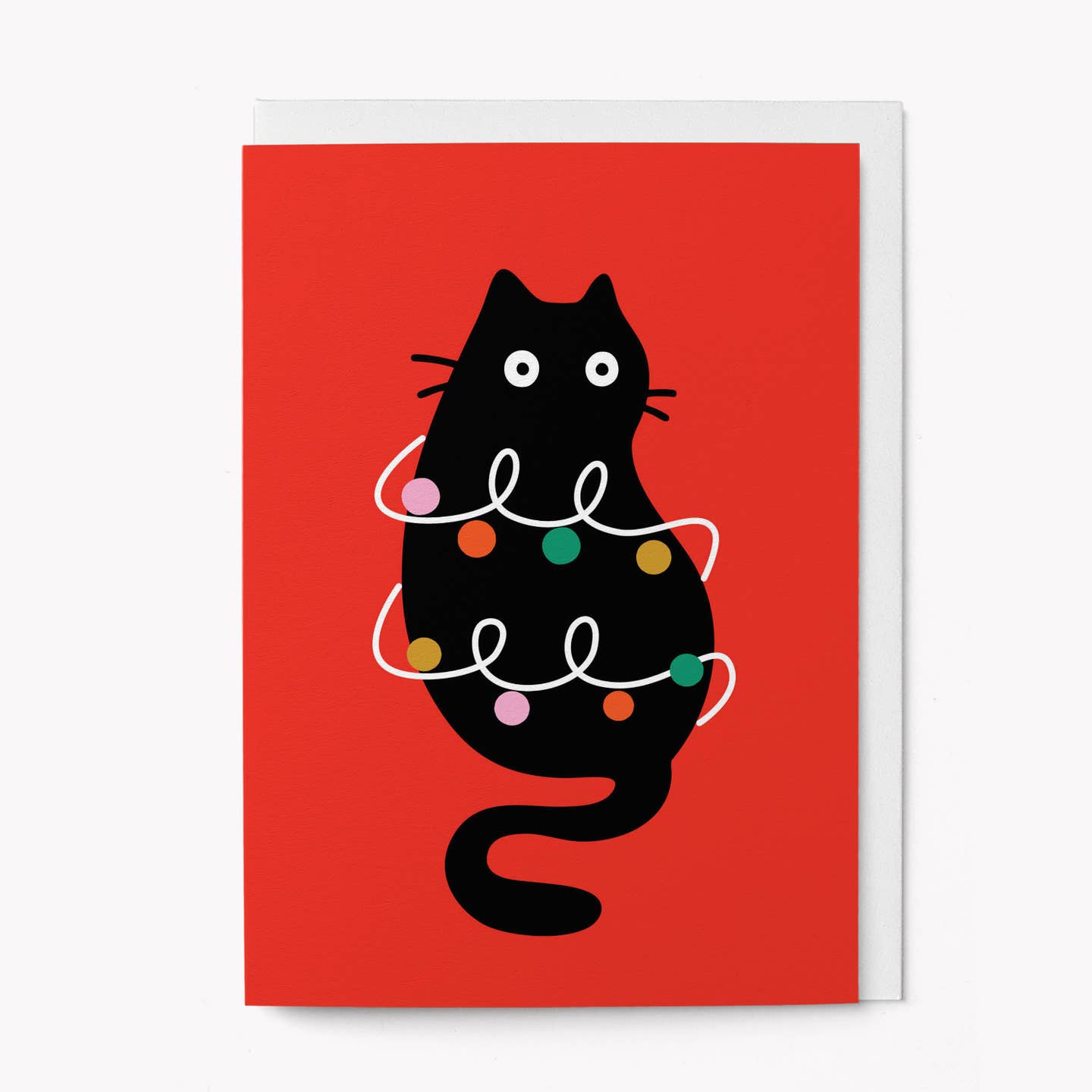Christmas Lights Cat Card – Handmade Nottingham
