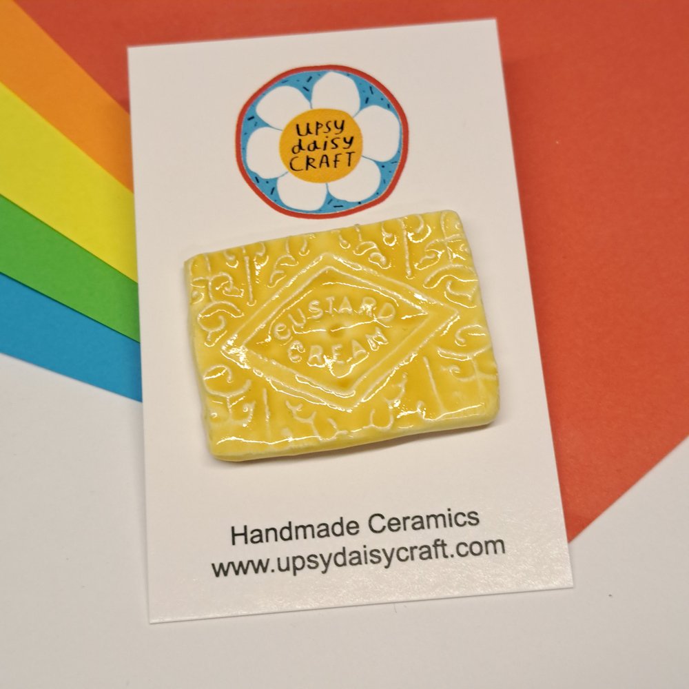 Custard Cream Brooch – Handmade Nottingham