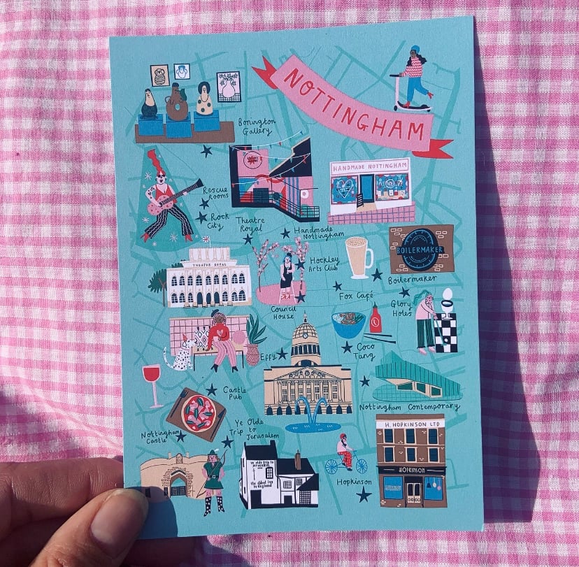 Nottingham Map Postcard – Handmade Nottingham