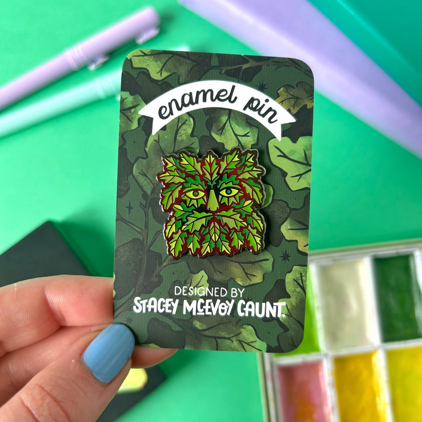 Green Man Enamel Pin – Handmade Nottingham