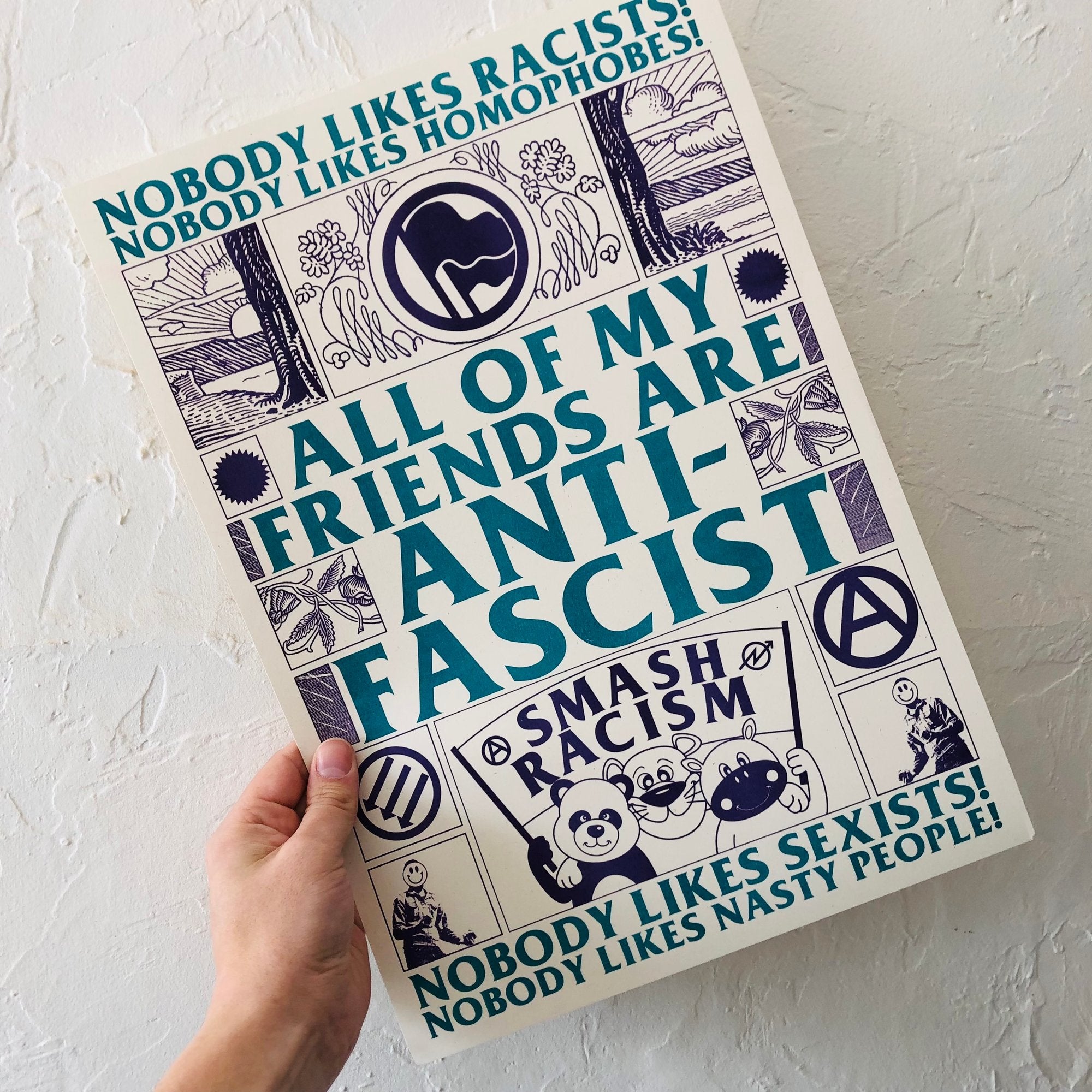 All My Friends Are Anti-Fascist A3 Print – Handmade Nottingham