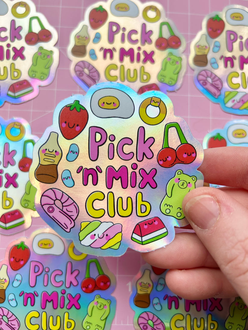 Pick 'n' Mix Club Holographic Sticker – Handmade Nottingham