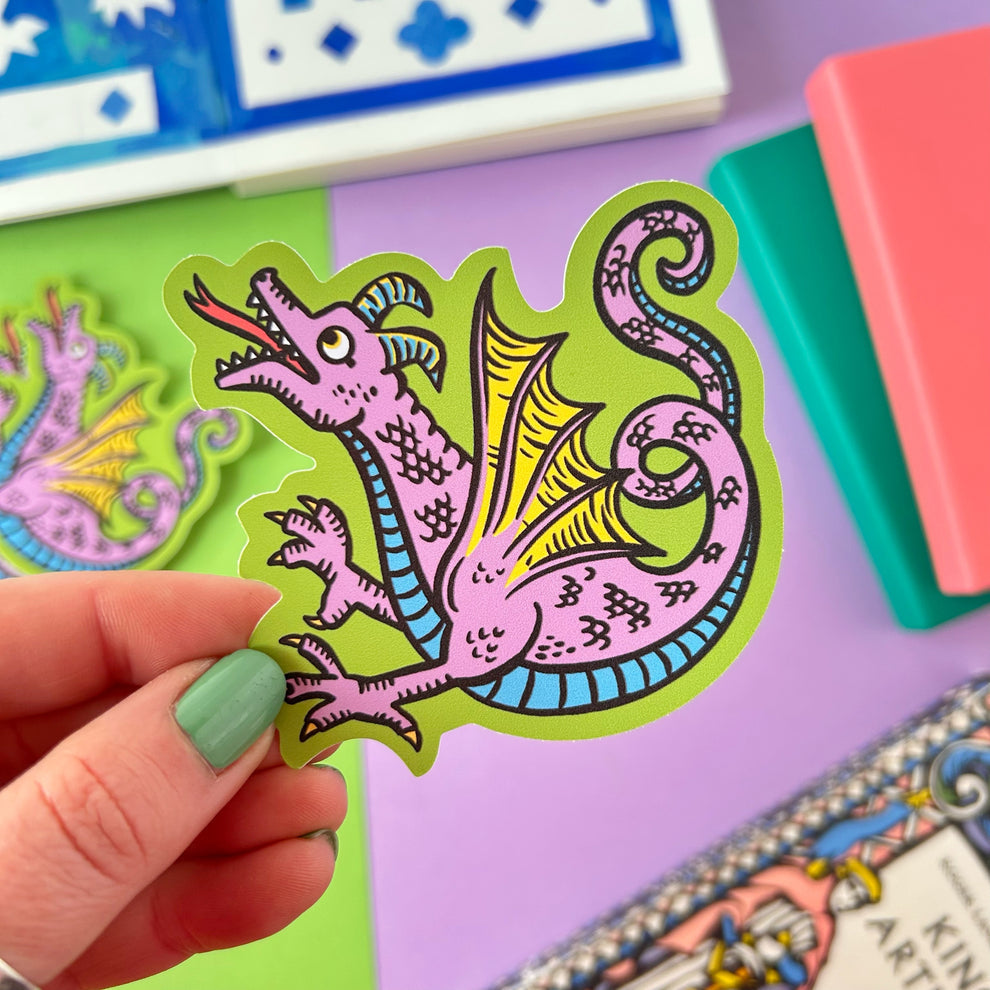 Purple Dragon Medieval Marginalia Sticker – Handmade Nottingham