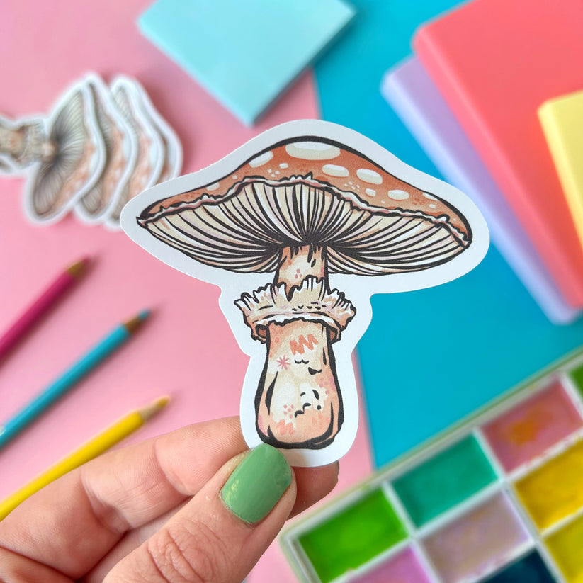 Mushroom Vinyl Sticker - Peach – Handmade Nottingham