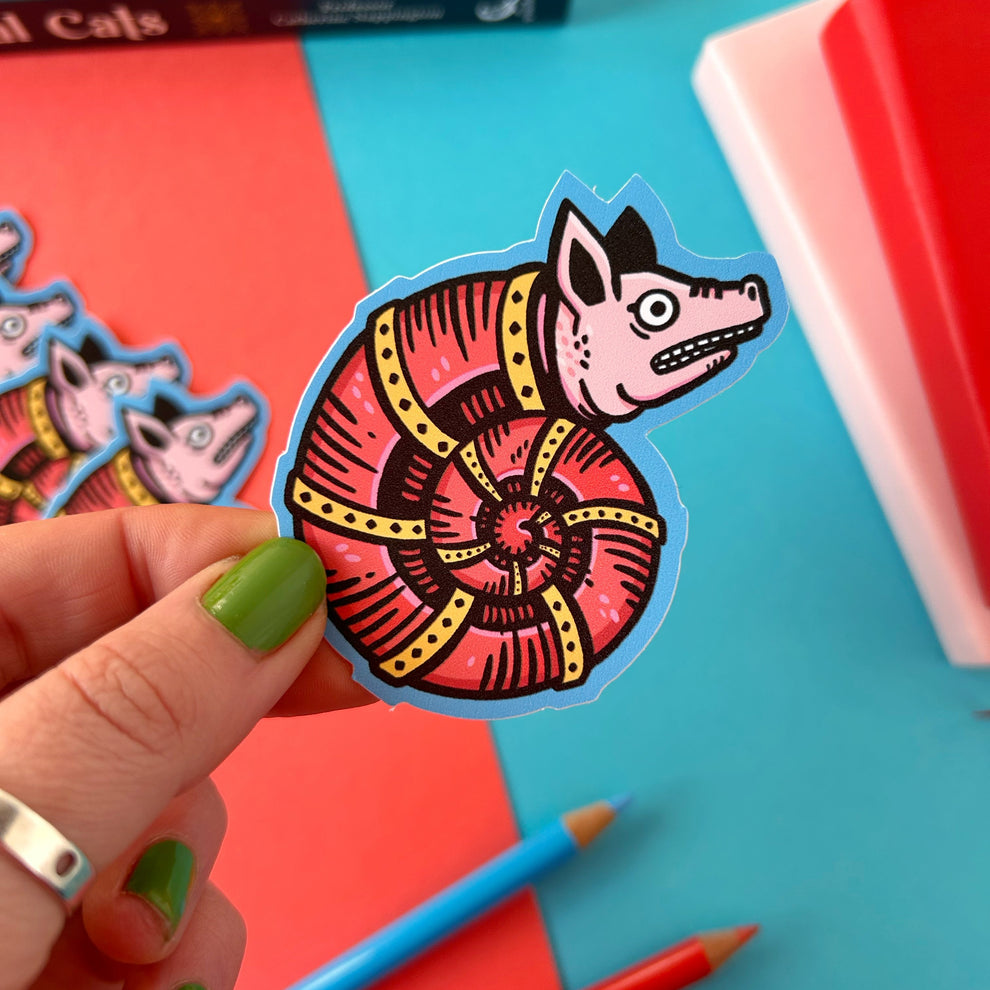 Pig Snail Medieval Marginalia Sticker – Handmade Nottingham