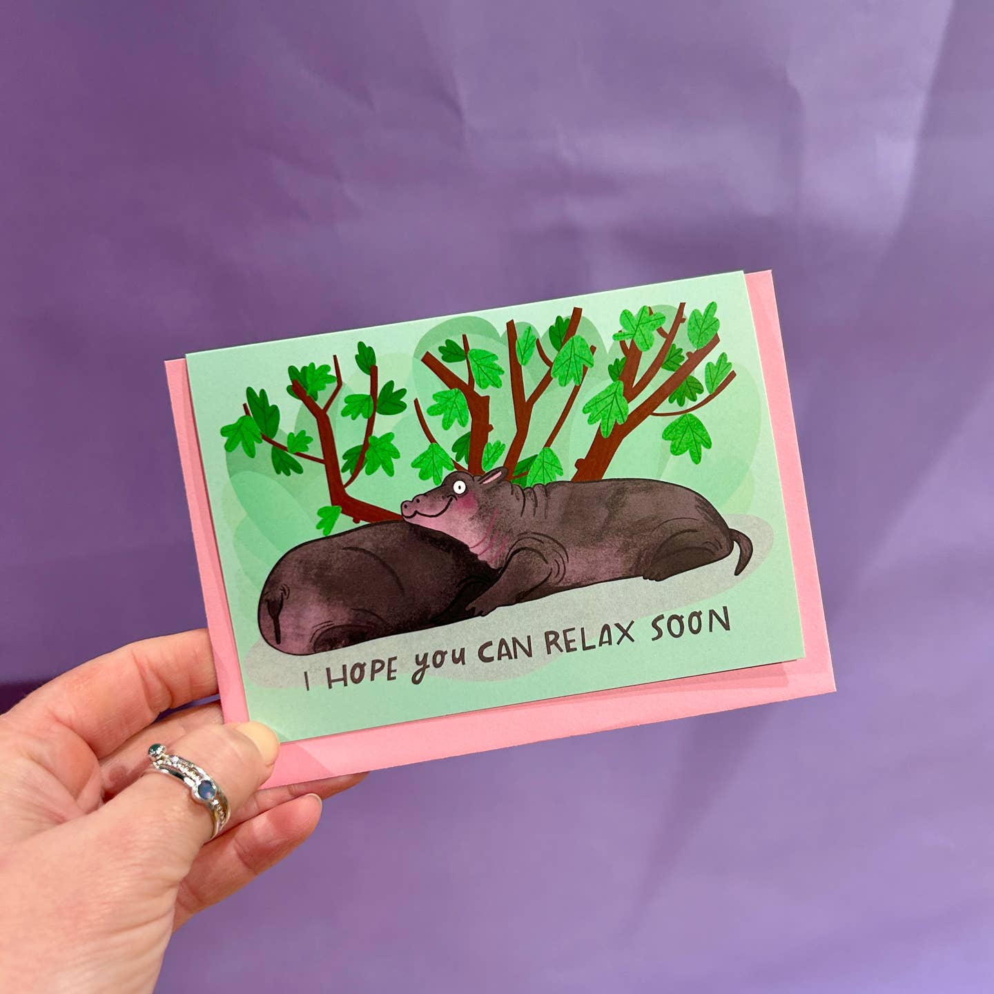 Hope You Can Relax Soon, Hippo Card – Handmade Nottingham