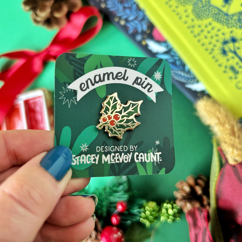 Holly Enamel Pin – Handmade Nottingham
