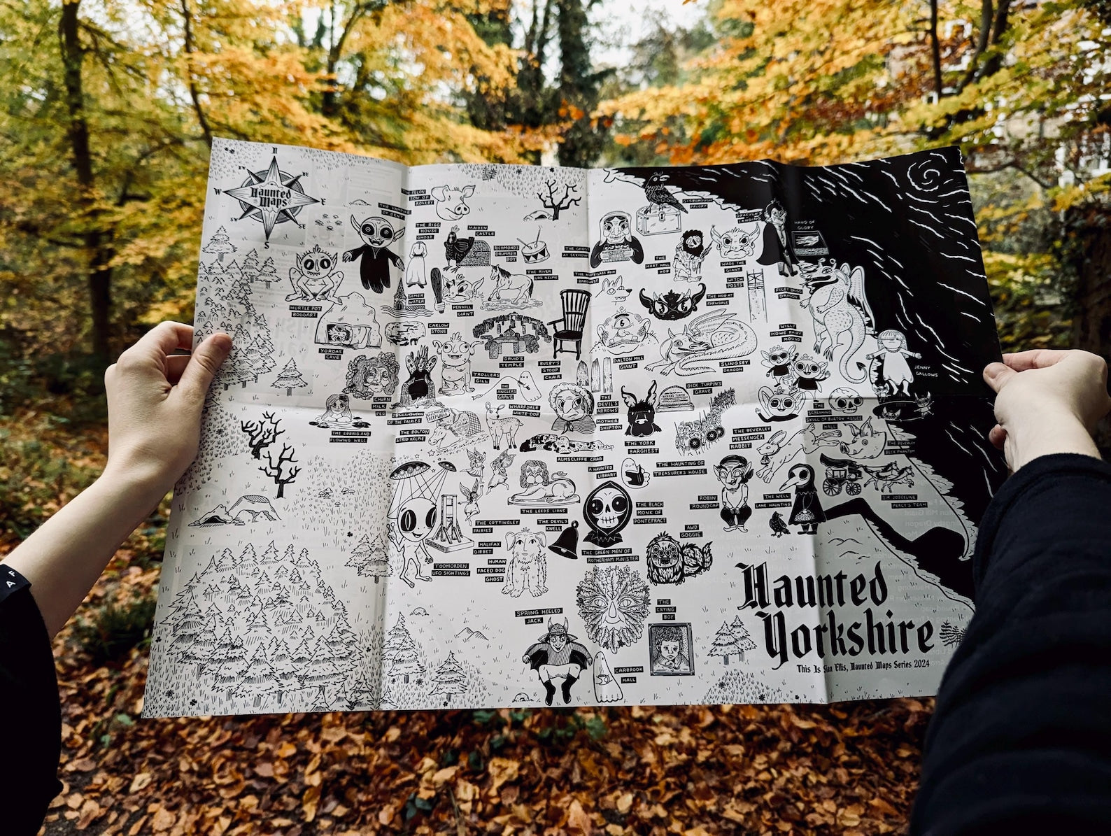 Haunted Yorkshire Folded Map of Folklore – Handmade Nottingham