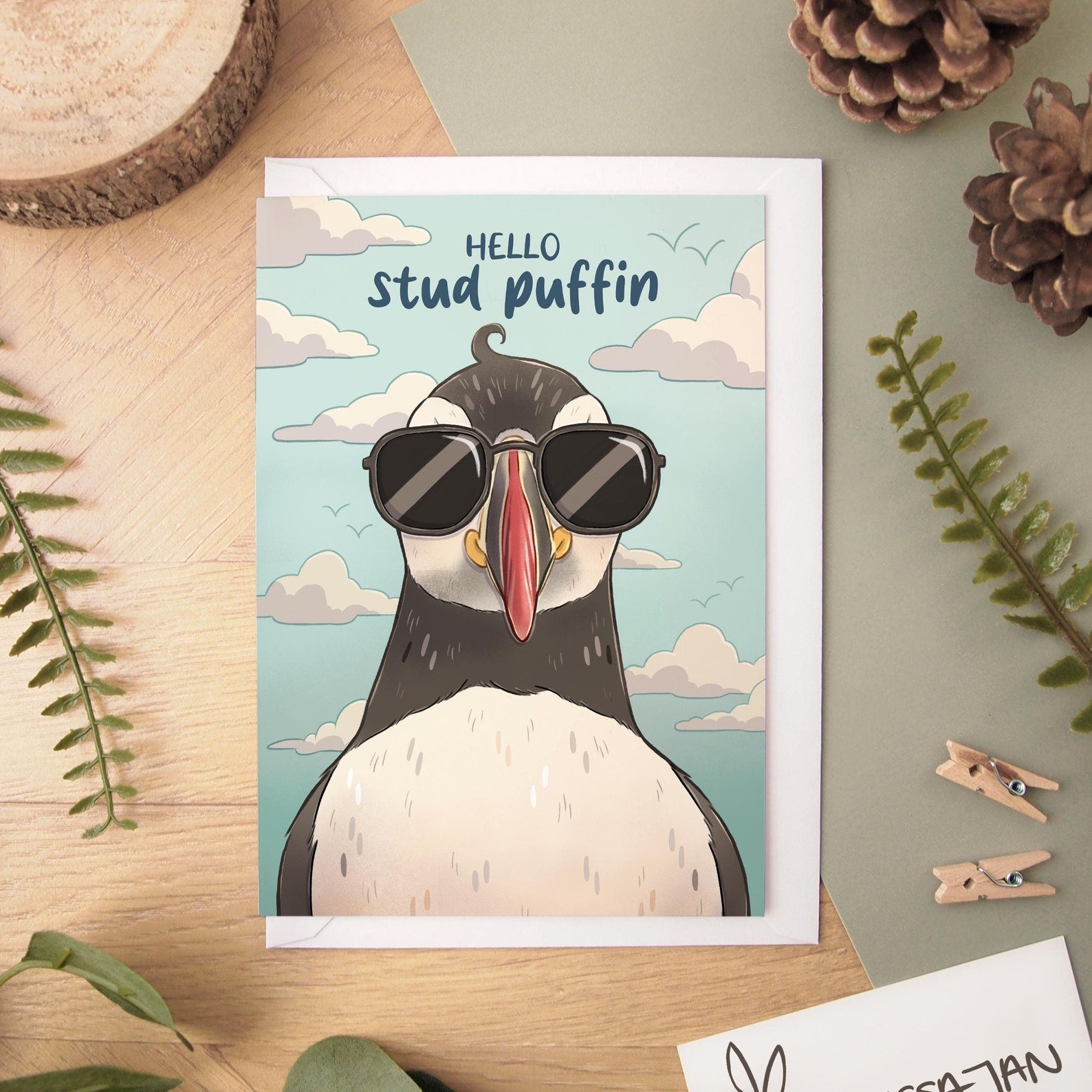 Stud Puffin Card – Handmade Nottingham