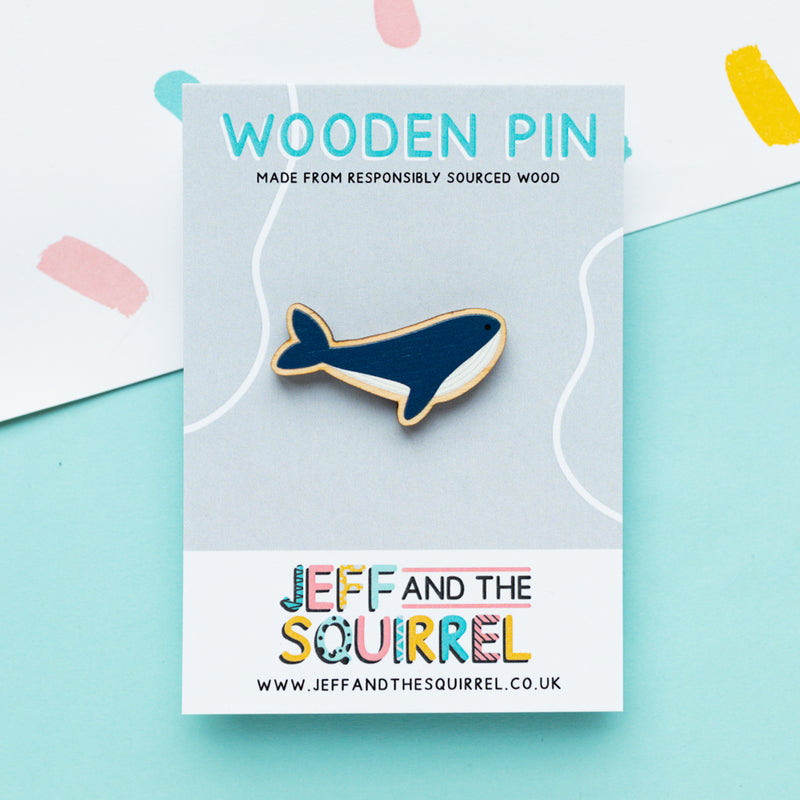 Whale Wooden Pin Badge – Handmade Nottingham