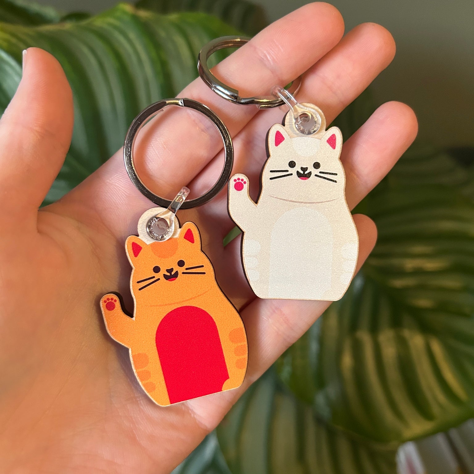Angry/Happy Cat Wooden Keyring – Handmade Nottingham