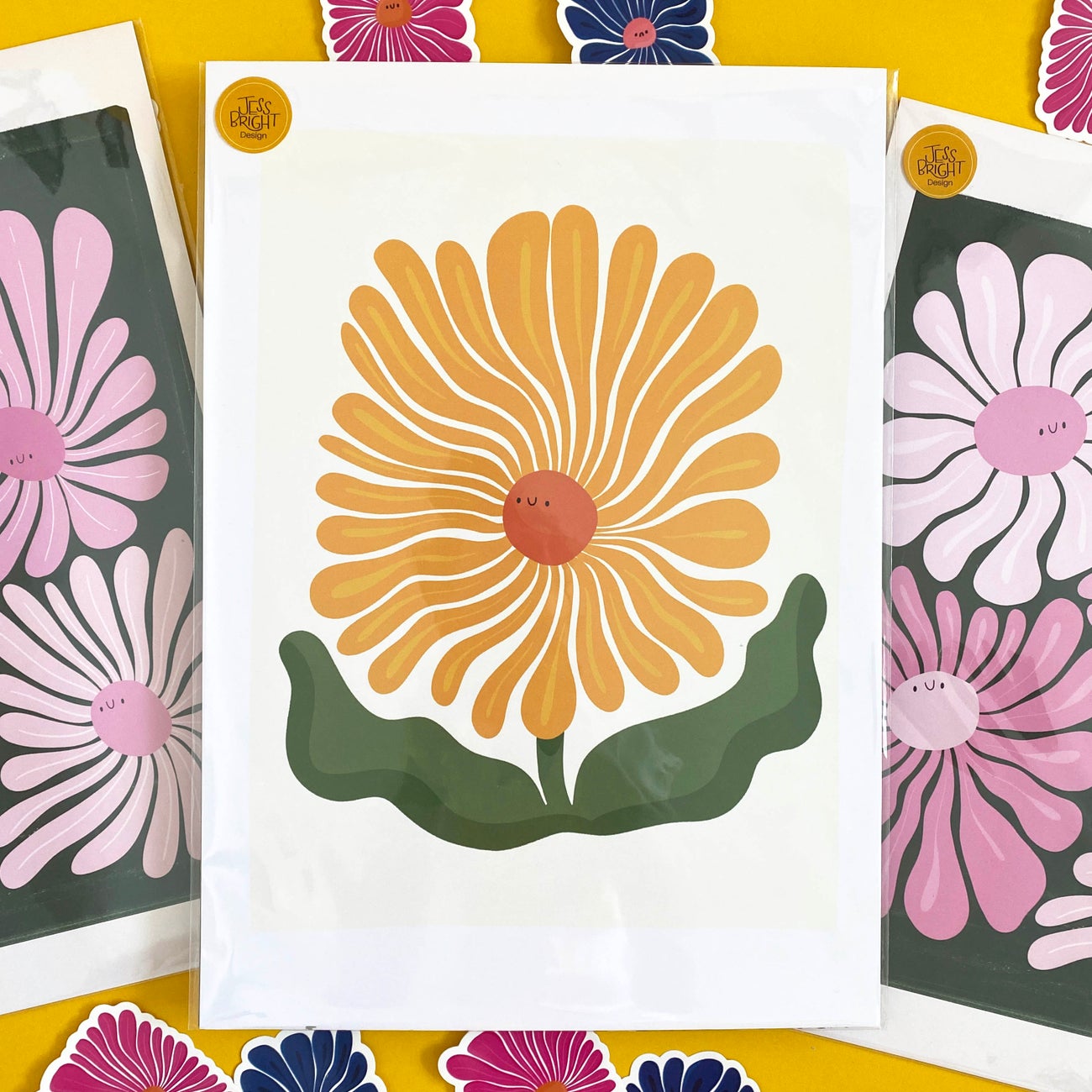 Happy Yellow Flower A3 Print – Handmade Nottingham