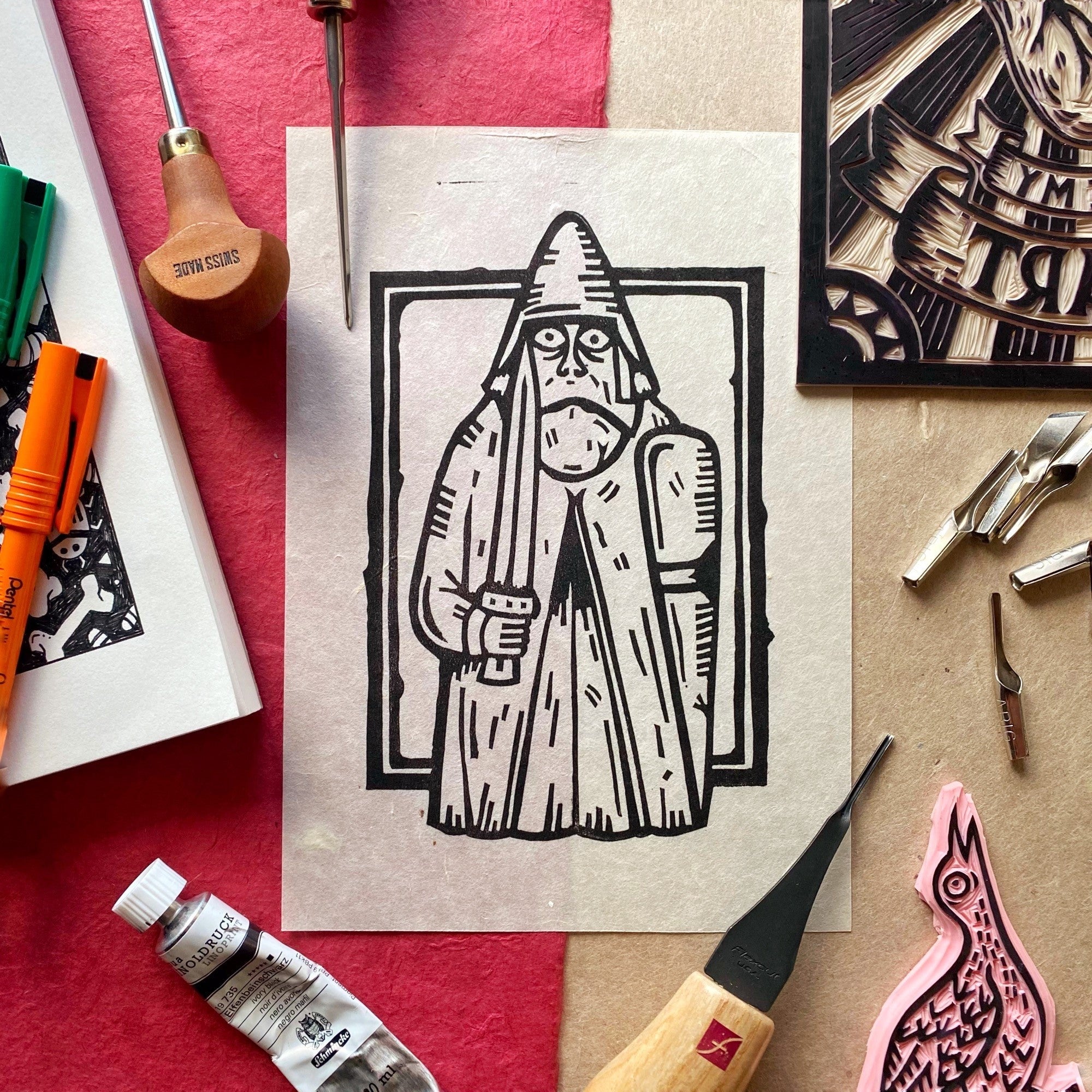 Lewis Chessmen Rook Lino Print – Handmade Nottingham