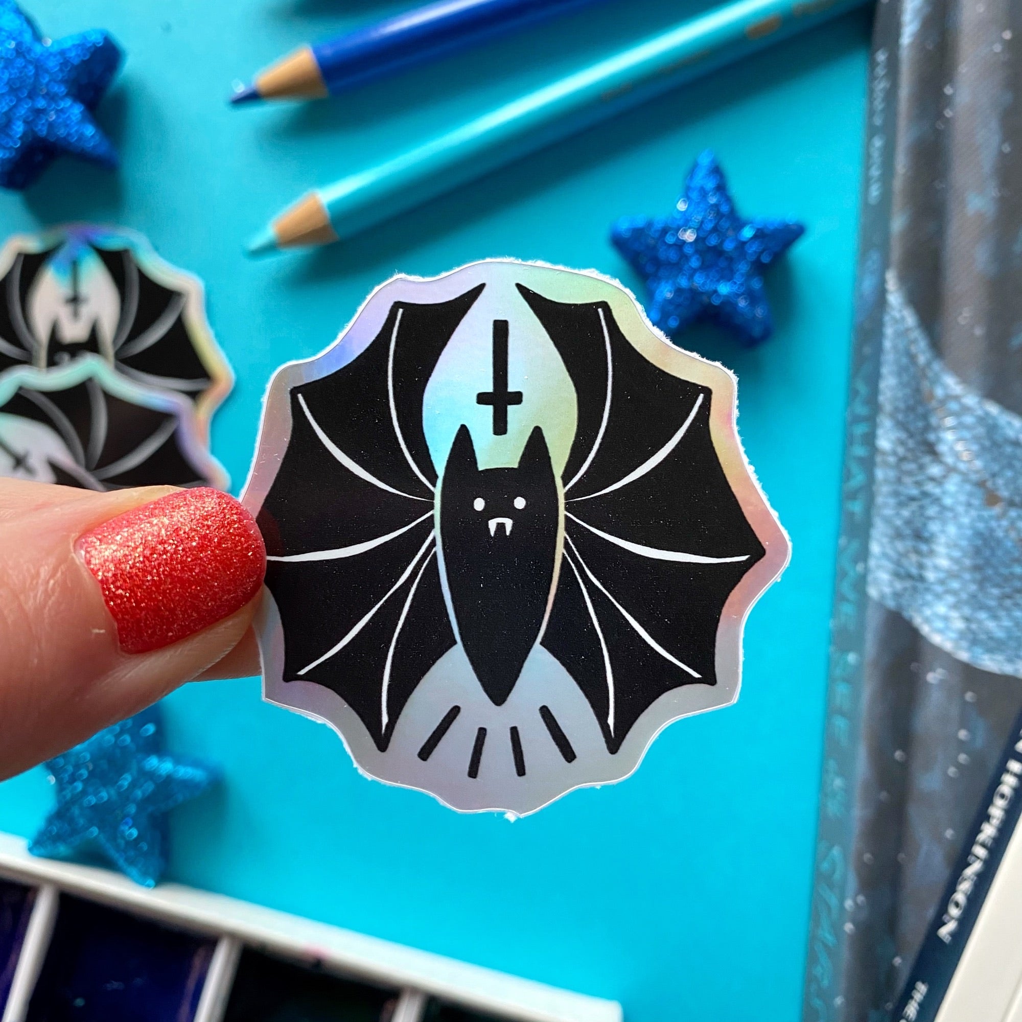 Vampire Bat Holo Sticker – Handmade Nottingham