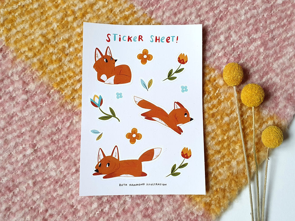 Little Fox sticker sheet – Handmade Nottingham
