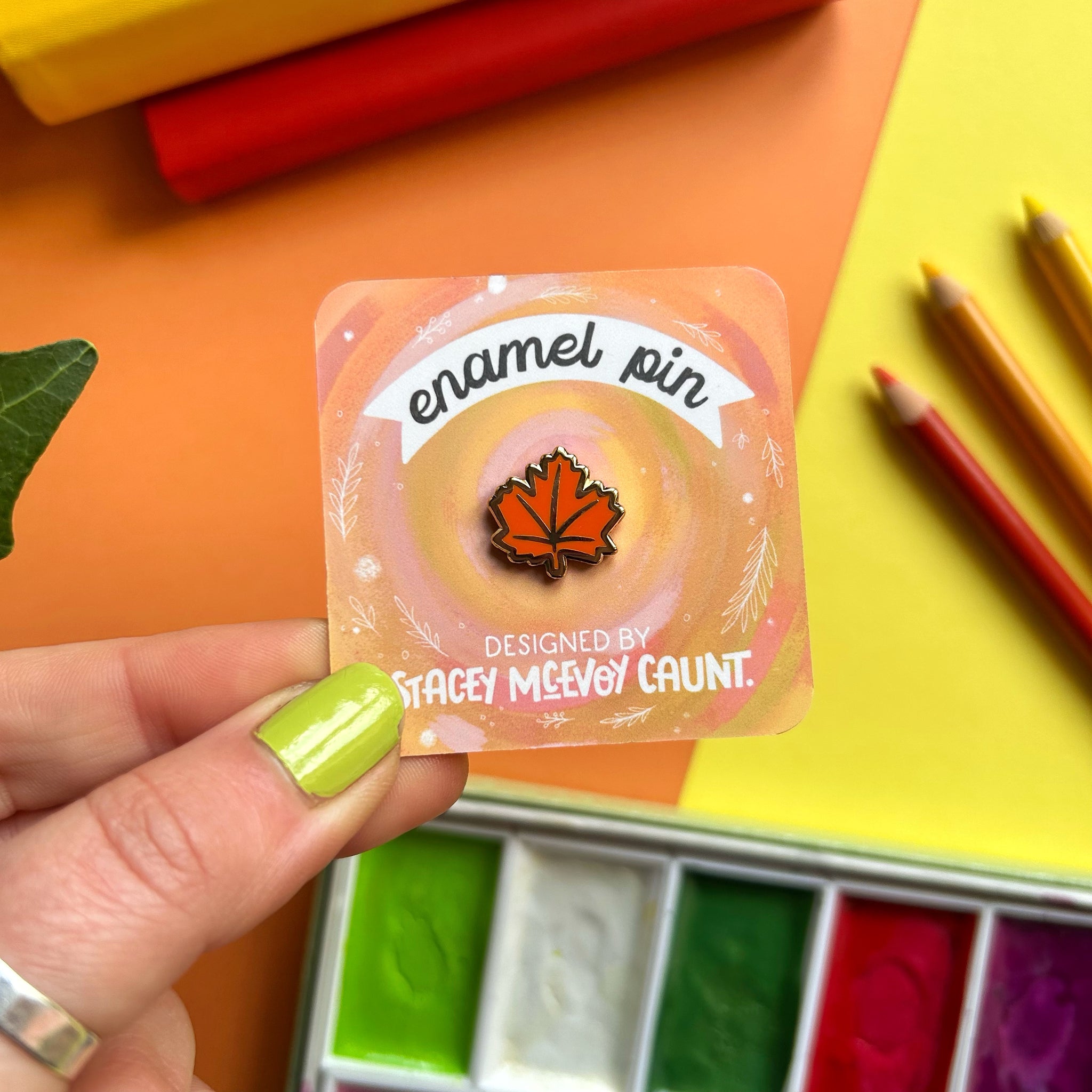 Mini Maple Leaf Enamel Pin – Handmade Nottingham